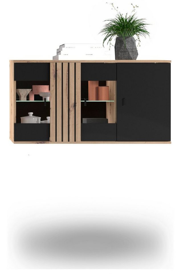 Forestdream Stauraumvitrine In Schwarzdekor Lamellen Artisan Eiche Mit