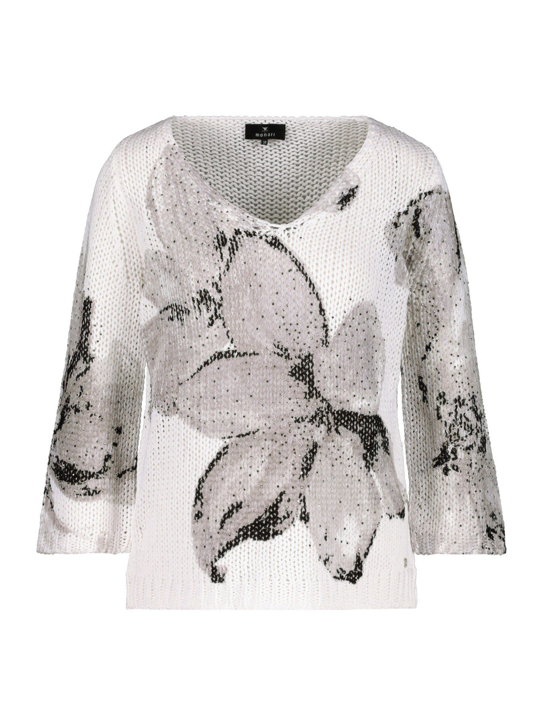 Monari Strickpullover (1-tlg) Ziersteine, Tiefer Ausschnitt/Dekolleté