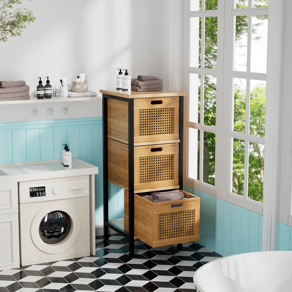 Style Home Badkommode Badezimmerschrank Aus Bambus Mit 3 Schubladen