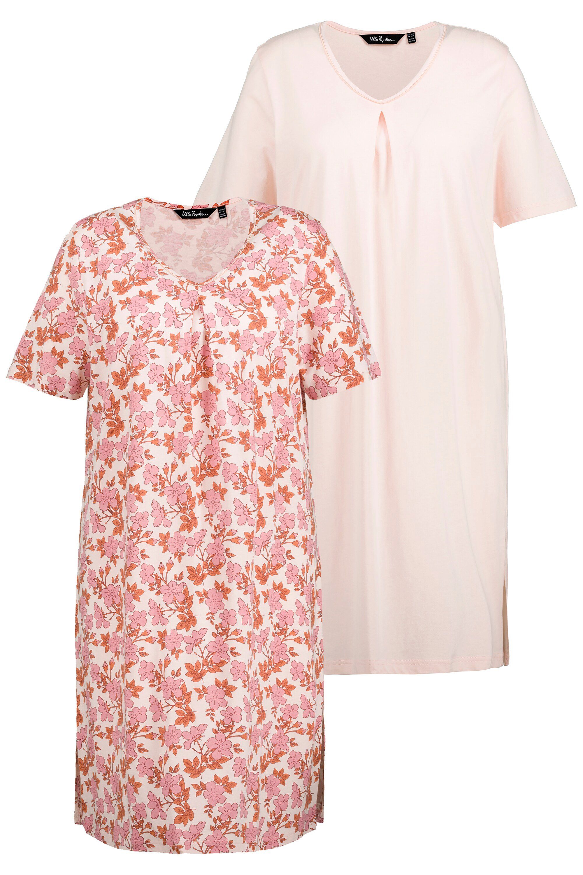 Ulla Popken Bigshirt Bigshirts 2er Pack Blütenuni V Ausschnitt