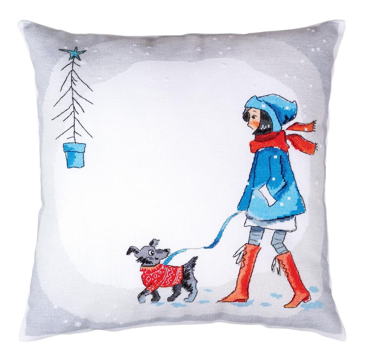 RTO Kreativset RTO Kreuzstichkissen "Winterspaziergang" CU034, Zählmuster, 40x40 cm, (embroidery ...
