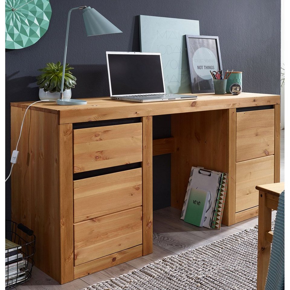 Lomadox Schreibtisch Wilson 69 In Eichefarbig Kiefer Massivholz