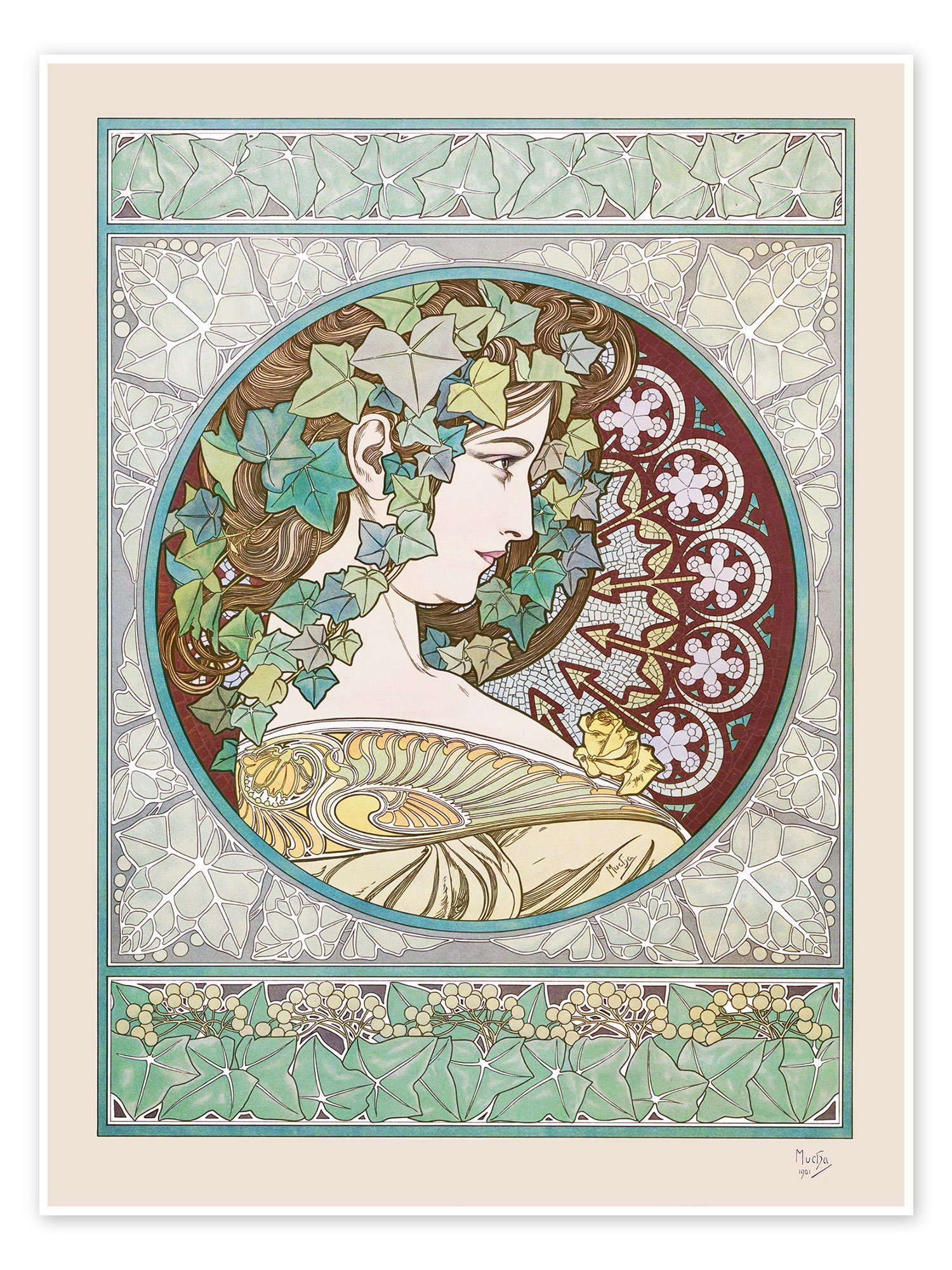 Posterlounge Poster Alfons Mucha, Efeu, Vintage Malerei