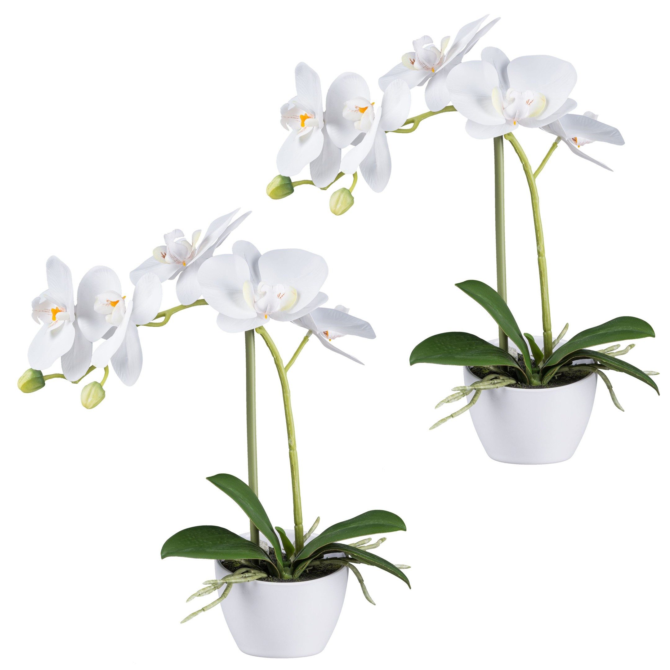 Kunstpflanze 2er Set Phalaenopsis Im Weißen Melaminetopf 33 Cm Weiß