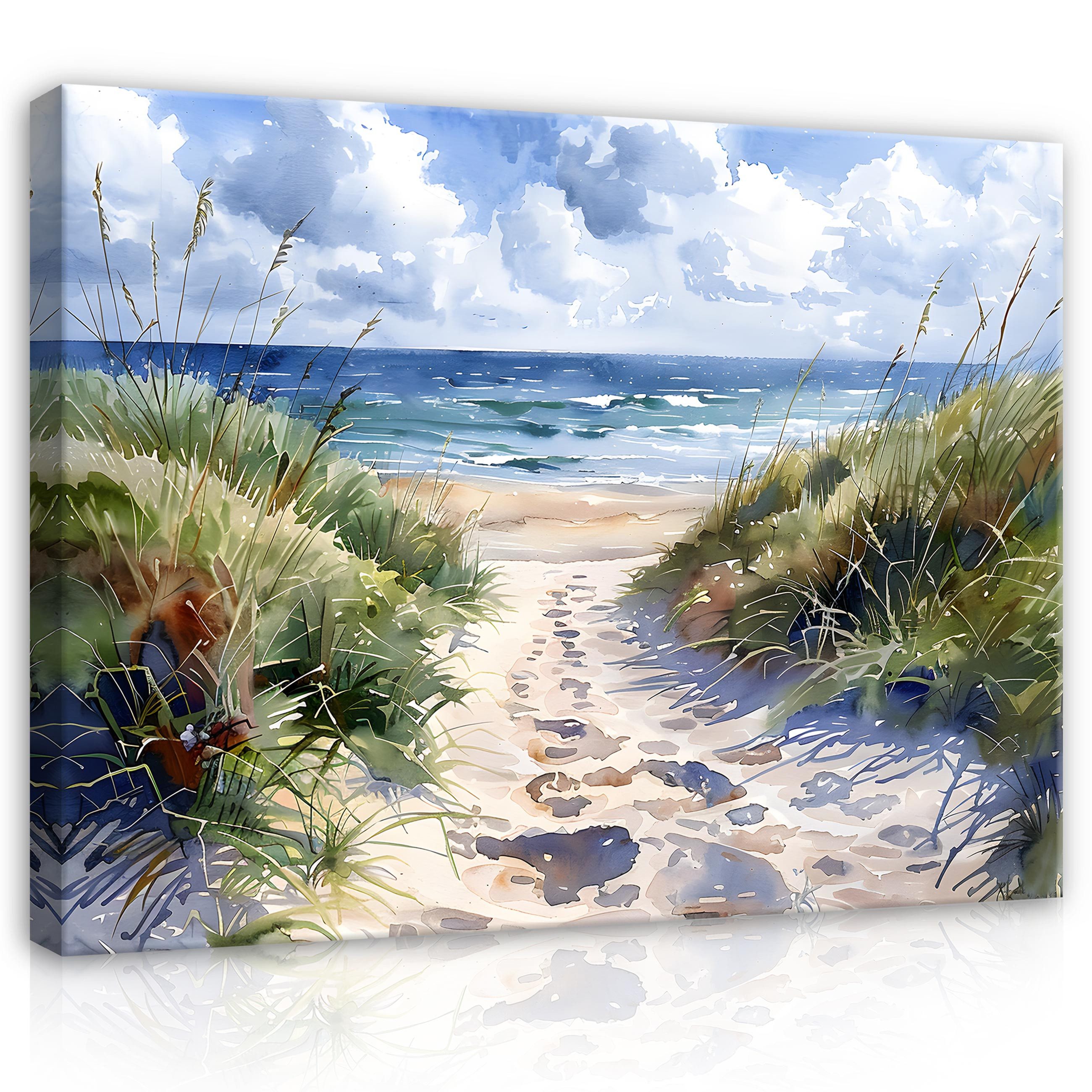 Wallarena Leinwandbild Strand Meer Landschaft Abstrakt Wand Deko XXL Wandbilder Bilder Modern ...