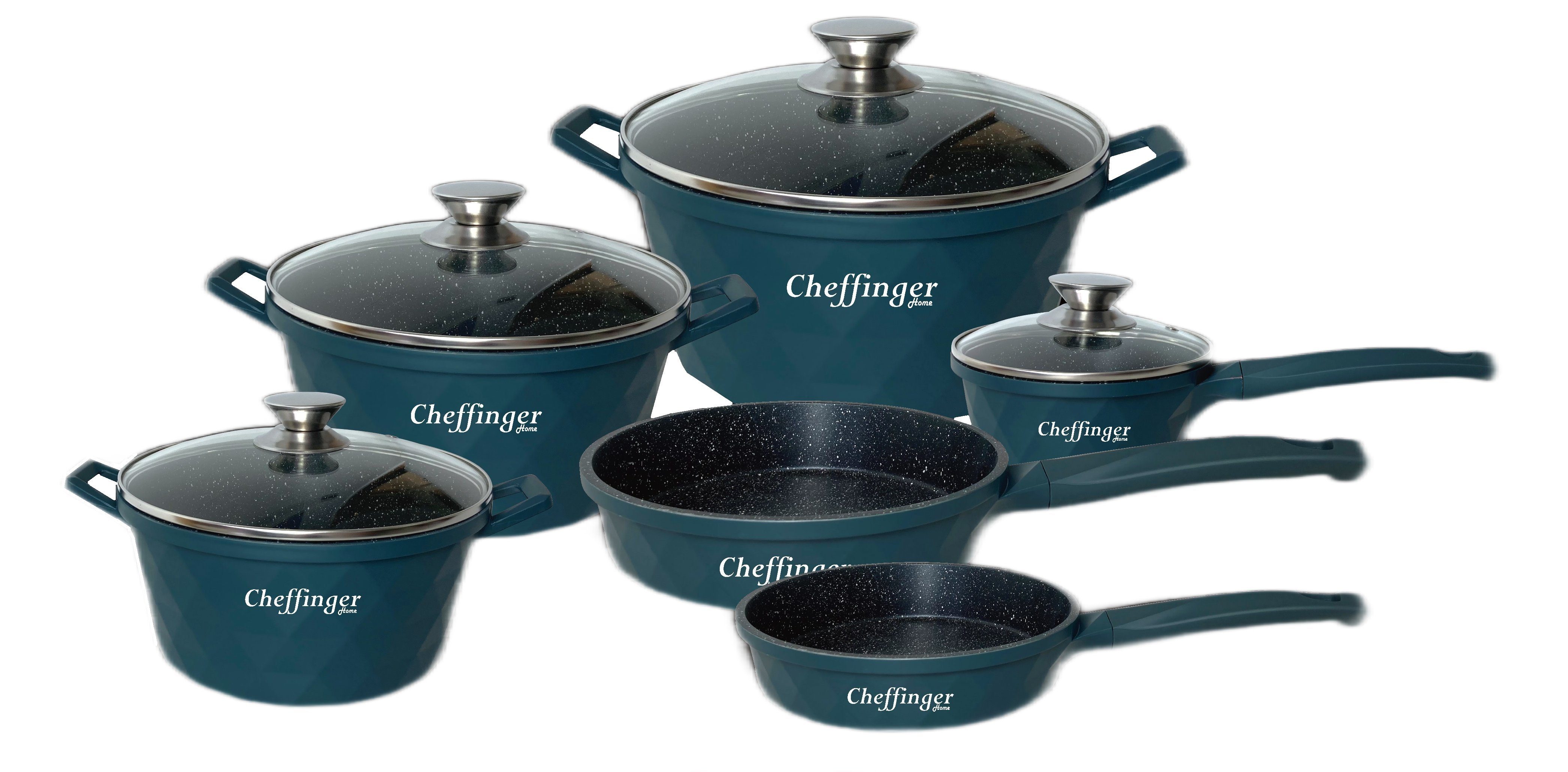 Cheffinger Kochtopf 12-Teilig Kochtopf Set Induktion Kochtöpfe Diamant ...