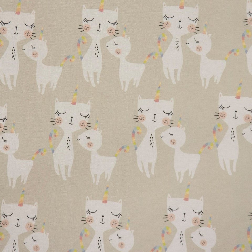 SchÖner Leben Stoff Dekostoff Baumwollstoff Katzen Caticorn Beige