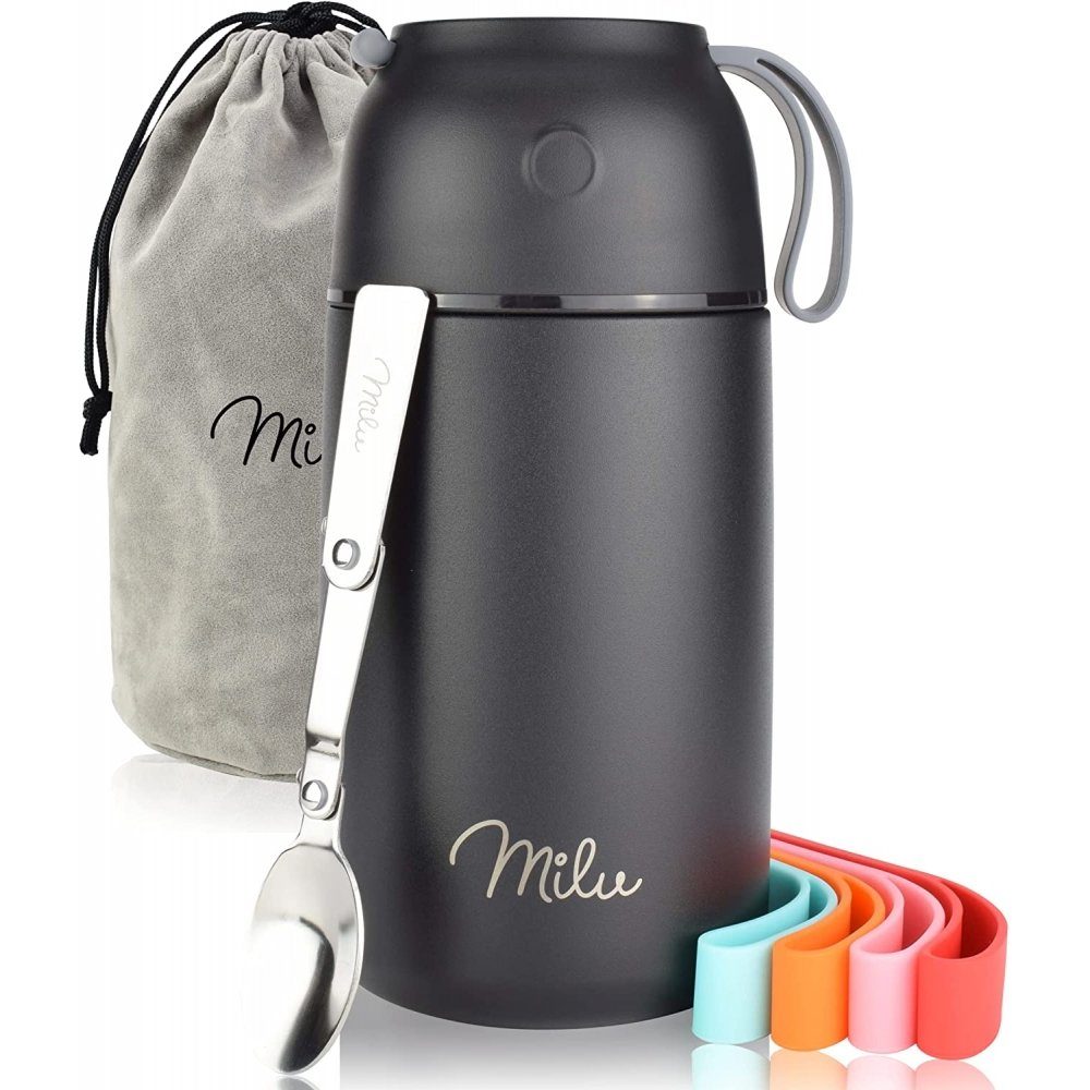Milu Lunchbox Lunchbox-Set - Thermobehälter - Edelstahl - Lunchbox - 800 ml -grau/schwarz