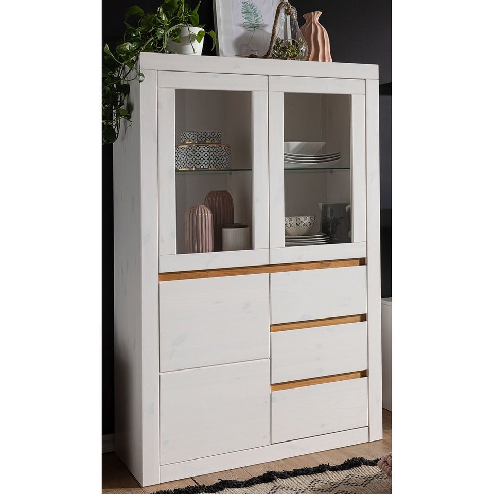 Lomadox Highboard Wilson 69 In Weiß Kiefer Massivholz Softclose Bh