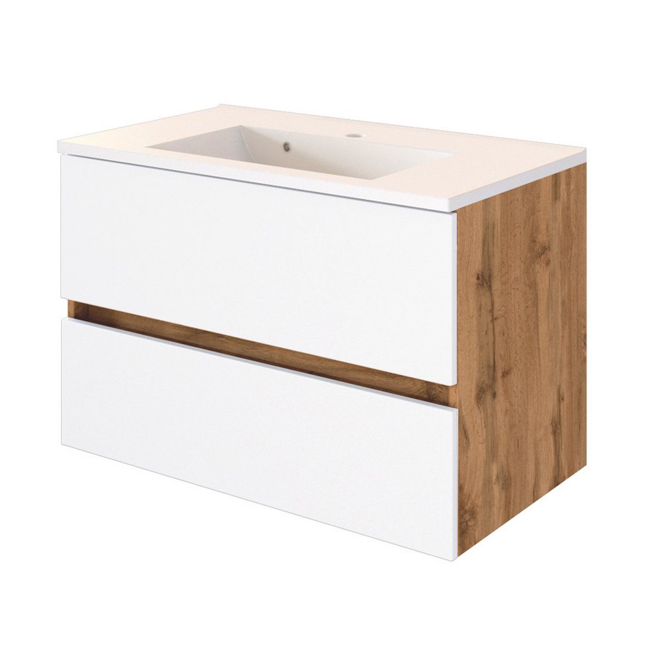 Lomadox Waschtisch Lourosa 03 Wotaneiche Nb Mit Matt Weiß Inkl