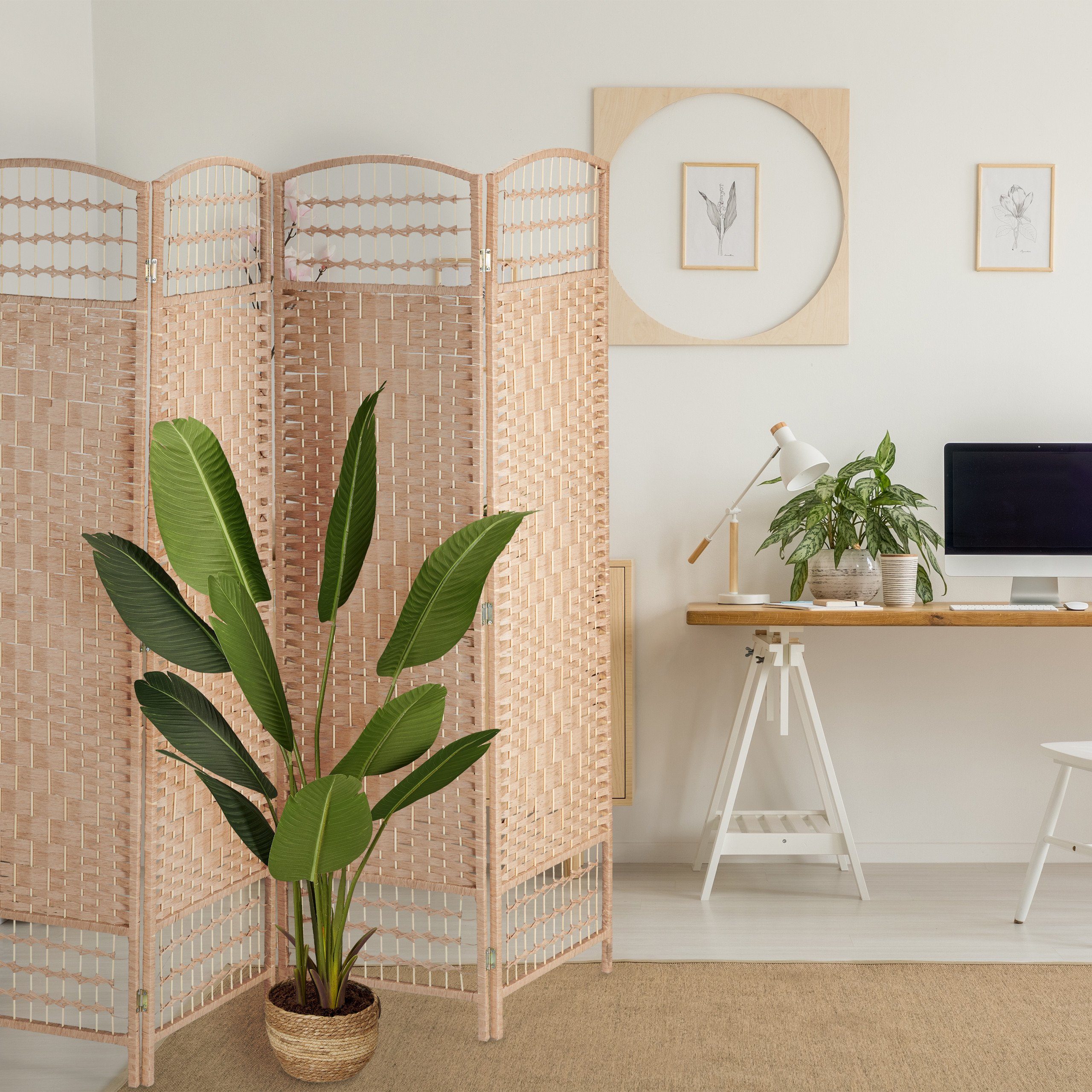 relaxdays Paravent 4-teiliger Paravent in Natur