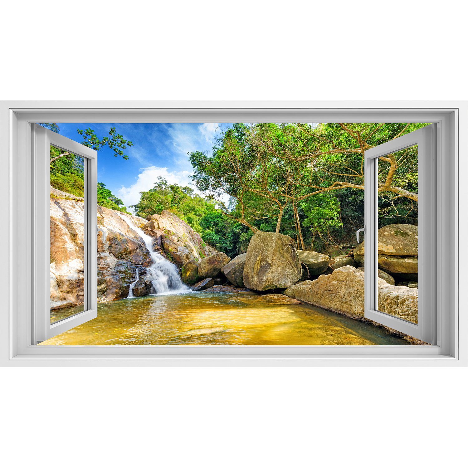 islandburner Leinwandbild Fensterblick Hin Lad Wasserfall KOH Samui Thailand Sagenhafter Effekt