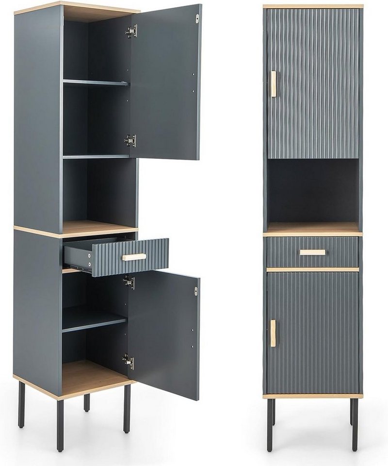 Komfotteu Hochschrank Badezimmerschrank Mit Schublade Türen And Offene Fach