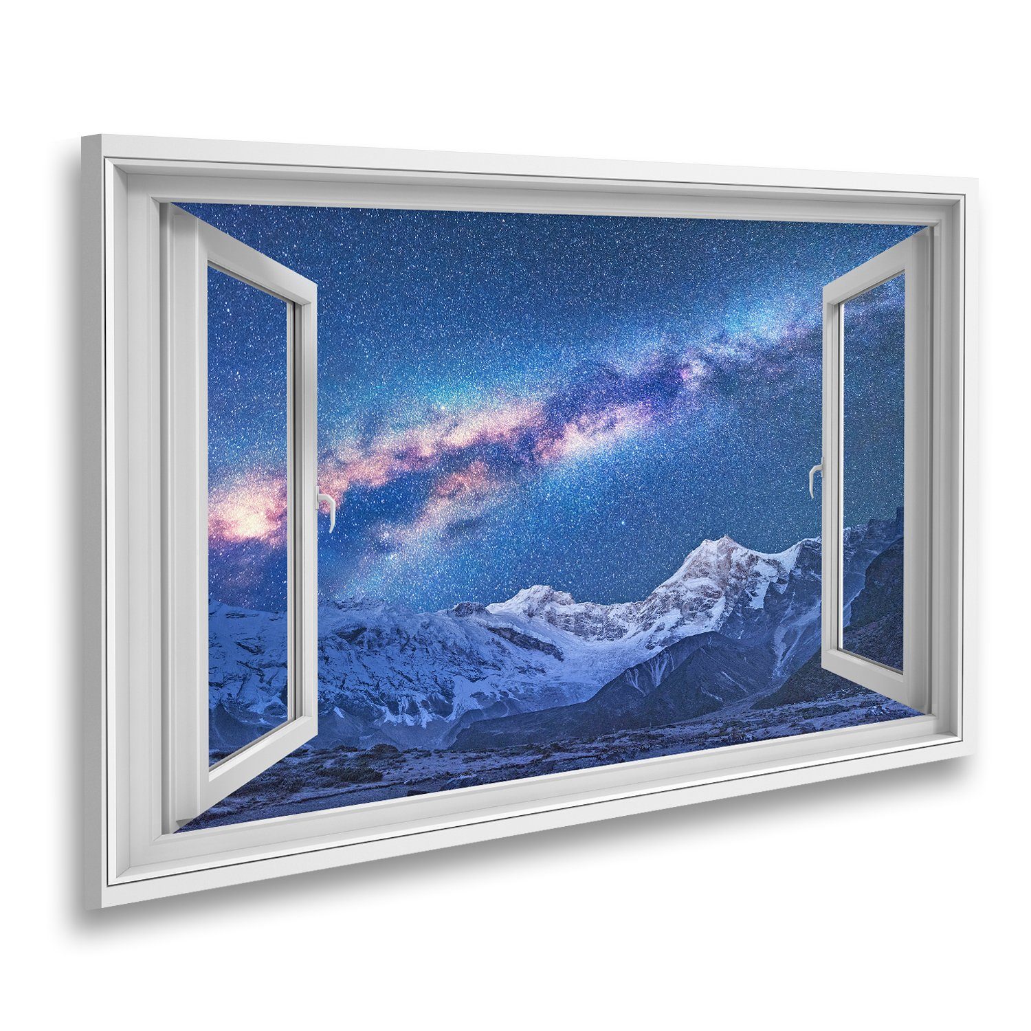 islandburner Leinwandbild Fensterblick Weltraum Milchstraße und Berge Fantastische Aussicht mit