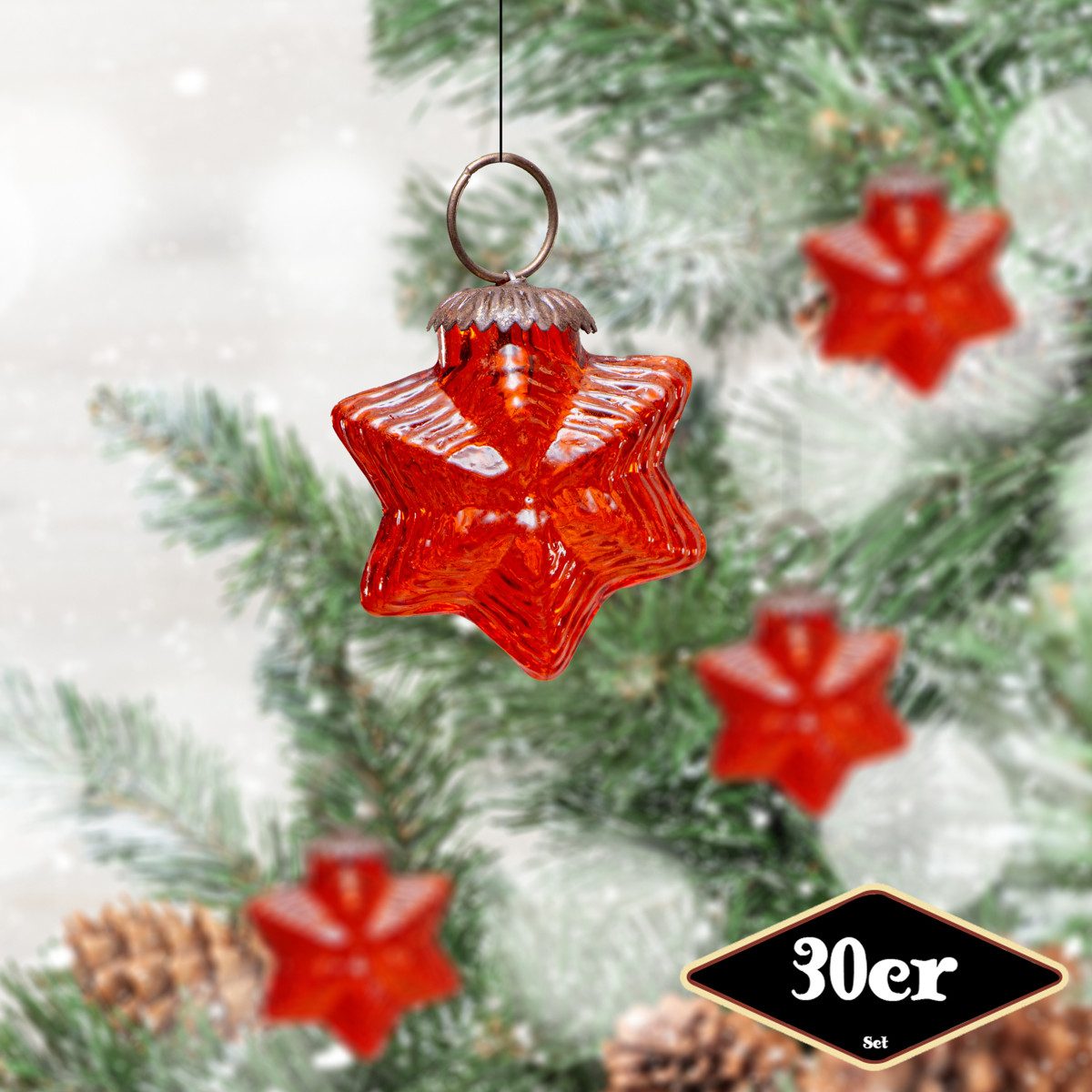 Antikas Weihnachtsfigur Christbaumkugelset Stern Klein 30er Set