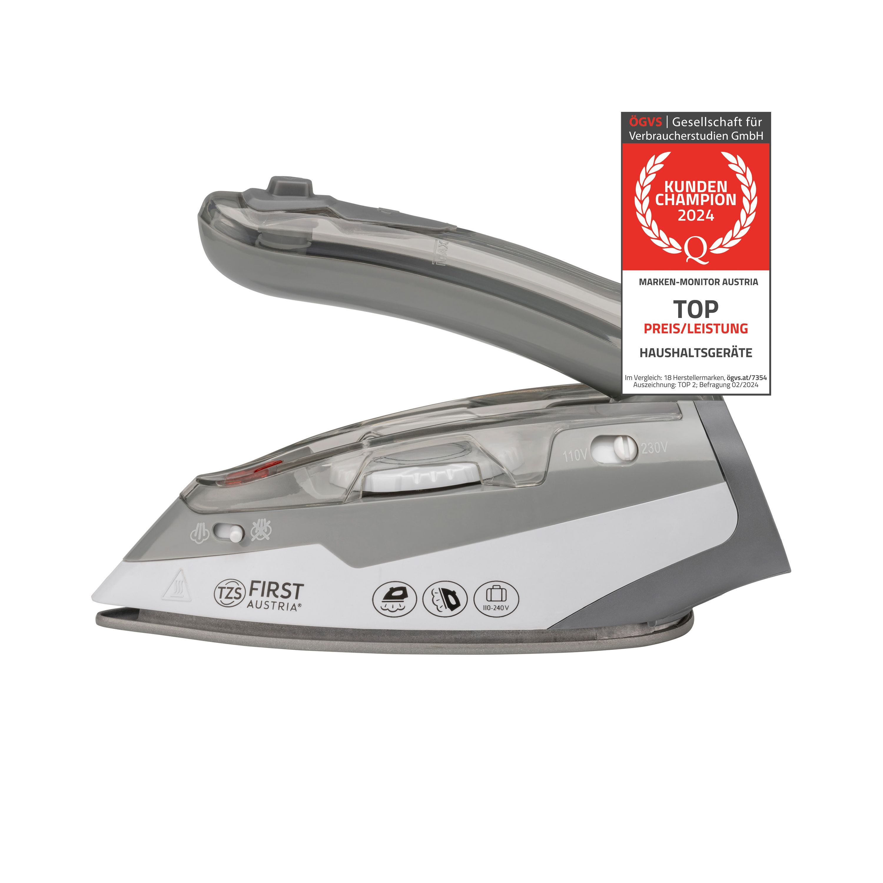 TZS FIRST AUSTRIA Reise-Dampfbügeleisen Reisebügeleisen, Mini Bügeleisen mit Klappgriff, Reise ...