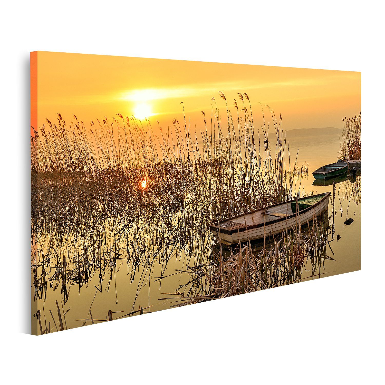 islandburner Leinwandbild Bild auf Leinwand Sonnenuntergang Balaton Boot Ungarn Wandbild Poster