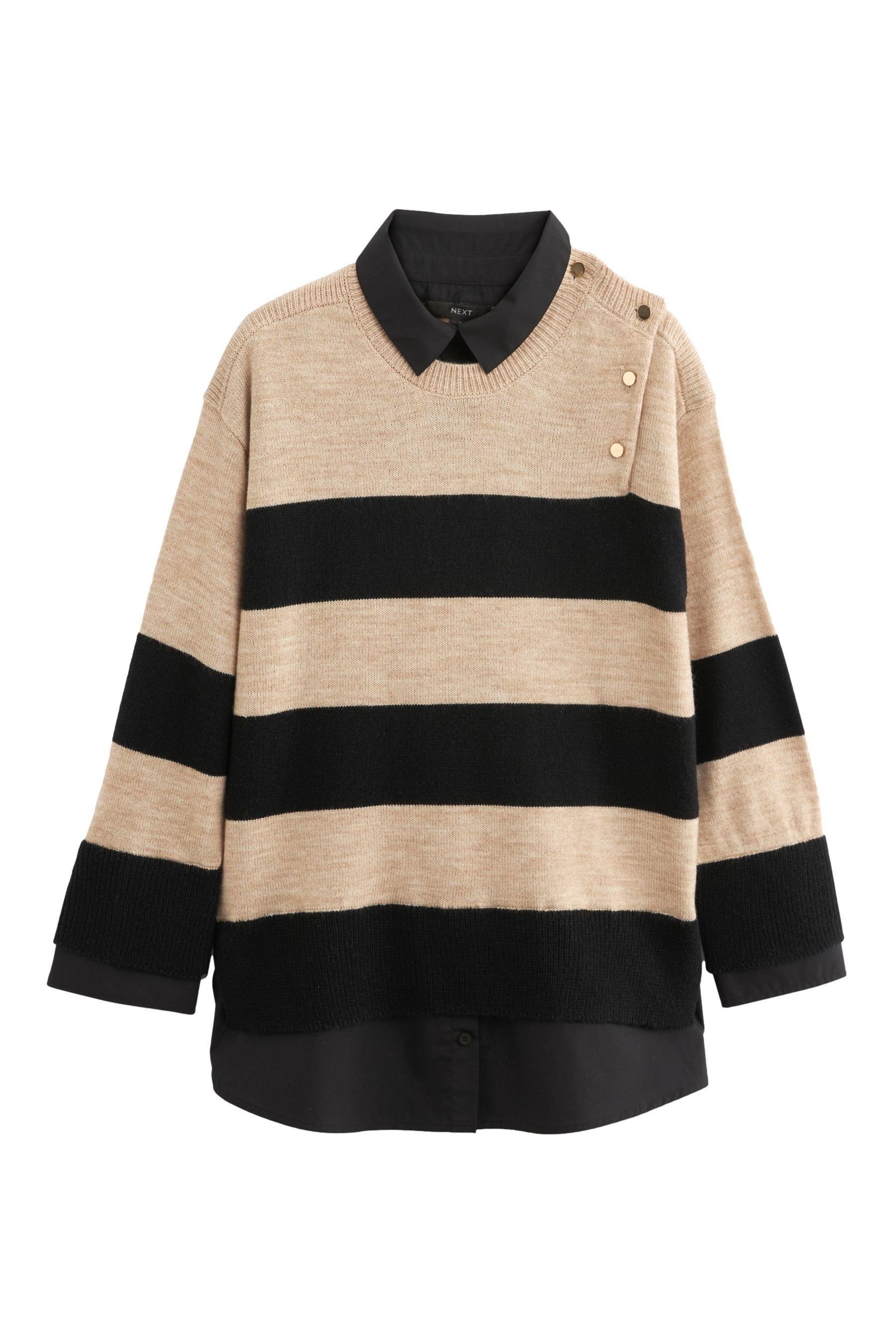 Next 2-in-1-Pullover Gestreifter Pullover im Hemd-Lagenlook mit Knöpfen ...