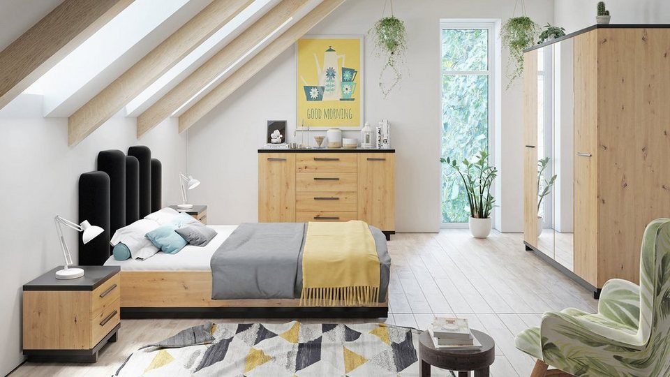 99rooms Schlafzimmer Set Soyer Artisan Eiche Melamin Graphit