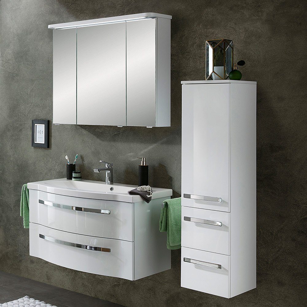 Lomadox Badmöbel-Set FES-4005-66, (Spar-Set, 3-St), weiß Lack - 137/200/49,6cm