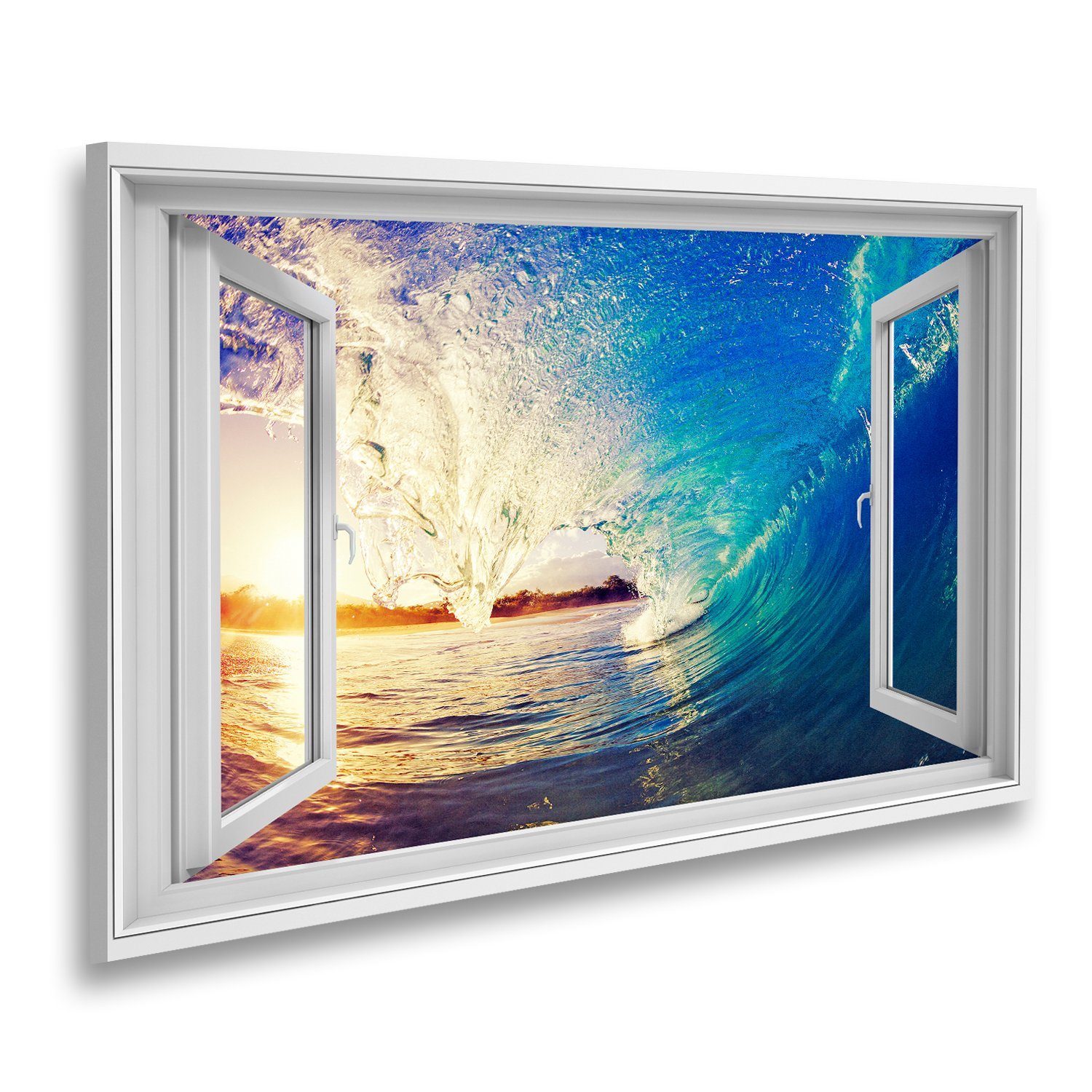 islandburner Leinwandbild Fensterblick Ozeanwelle bei Sonnenaufgang Sagenhafter Effekt Wandbild