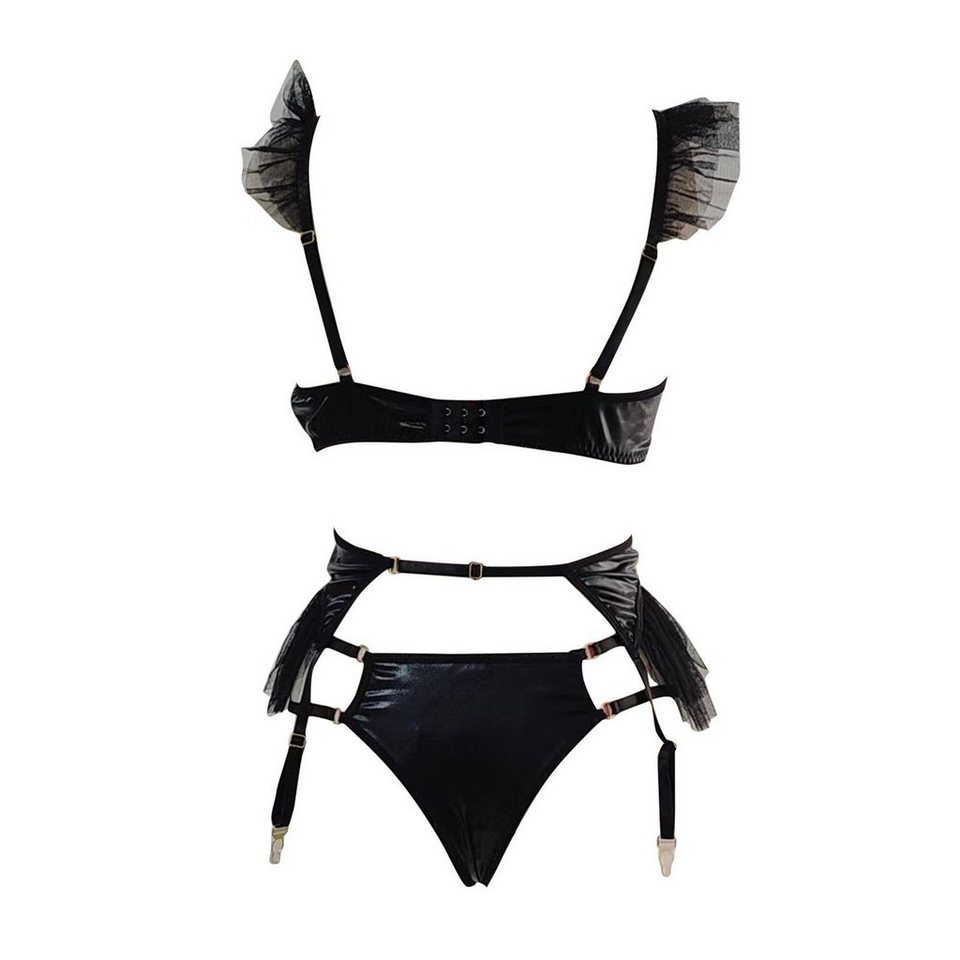 Aukuu Set Corsage Bh Set Unterwäsche Sexy Damen Lackleder Mesh