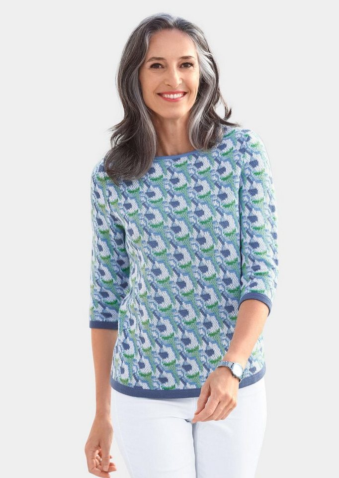 Goldner Strickpullover Stilvoller Jacquardpullover Mit Schöner Optik