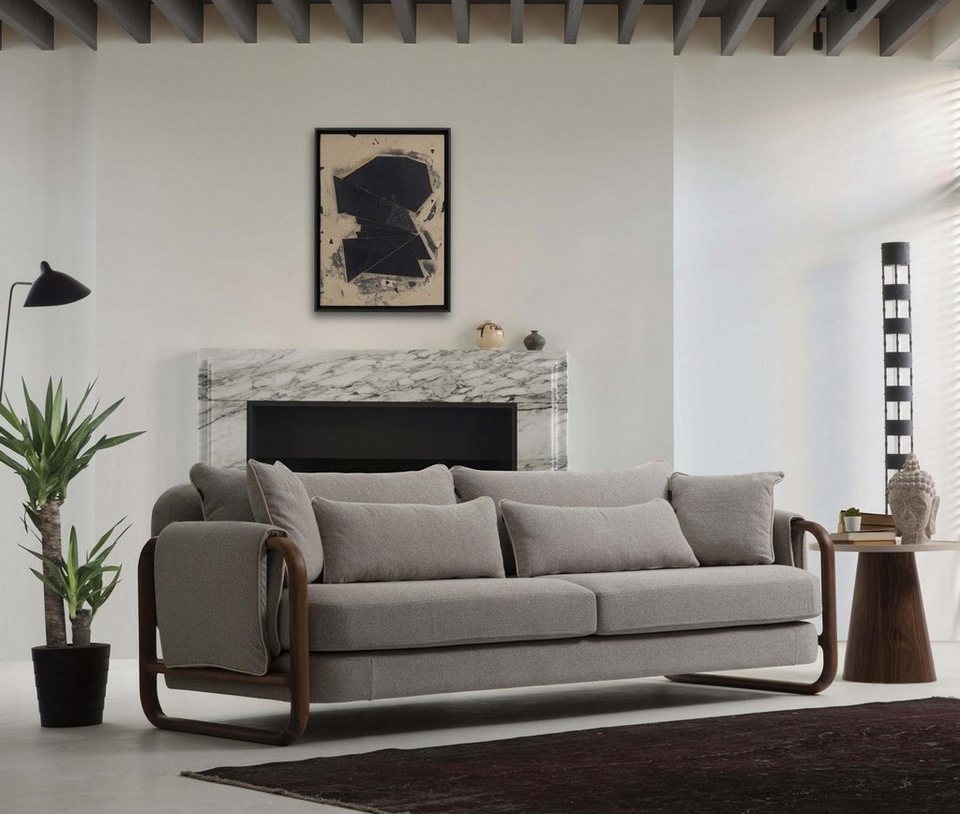 Jvmoebel 3 Sitzer Sofa 3 Sitzer Dreisitzer Modern Stoff Grau Sofas