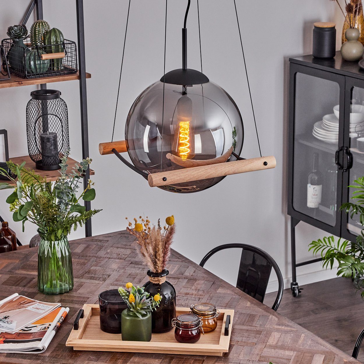 Hofstein Pendelleuchte Moderne Hängelampe Aus Metallholzglas In