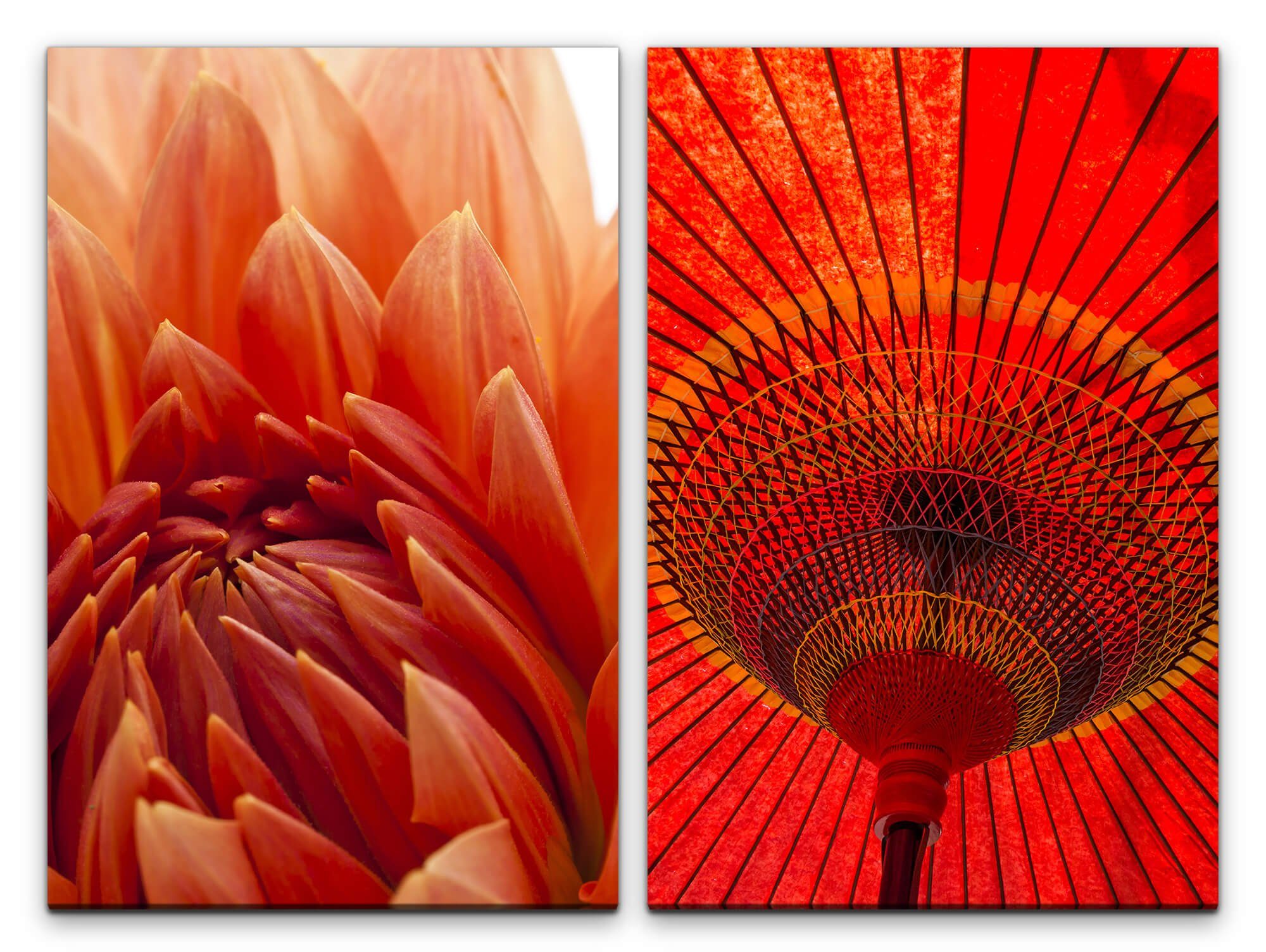 Sinus Art Leinwandbild 2 Bilder Je 60x90cm Dahlie Rote Blüte Roter