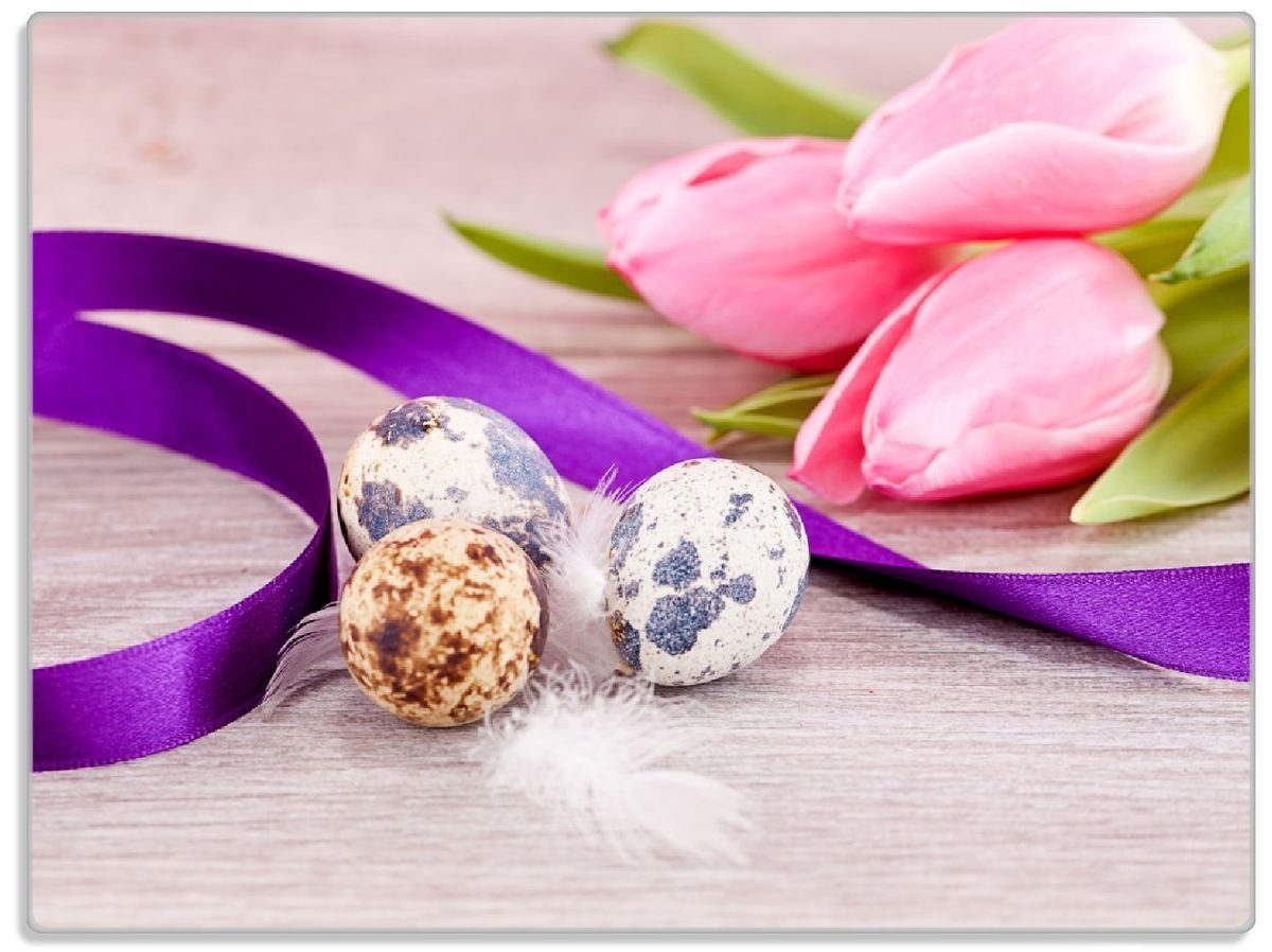 Wallario Schneidebrett Ostern Stillleben Bunte Eier Tulpen Und