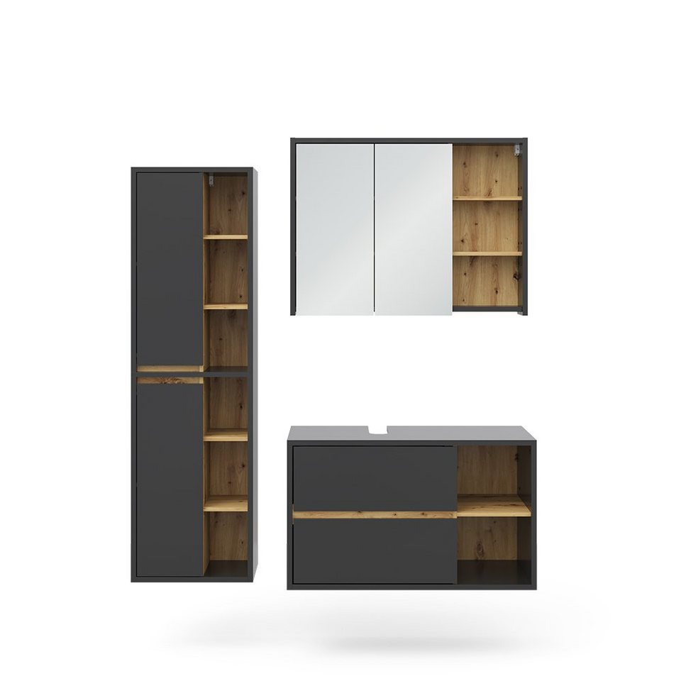 Vicco Badmöbel Set Badezimmerschrank Set Viola Anthrazitartisan Eiche