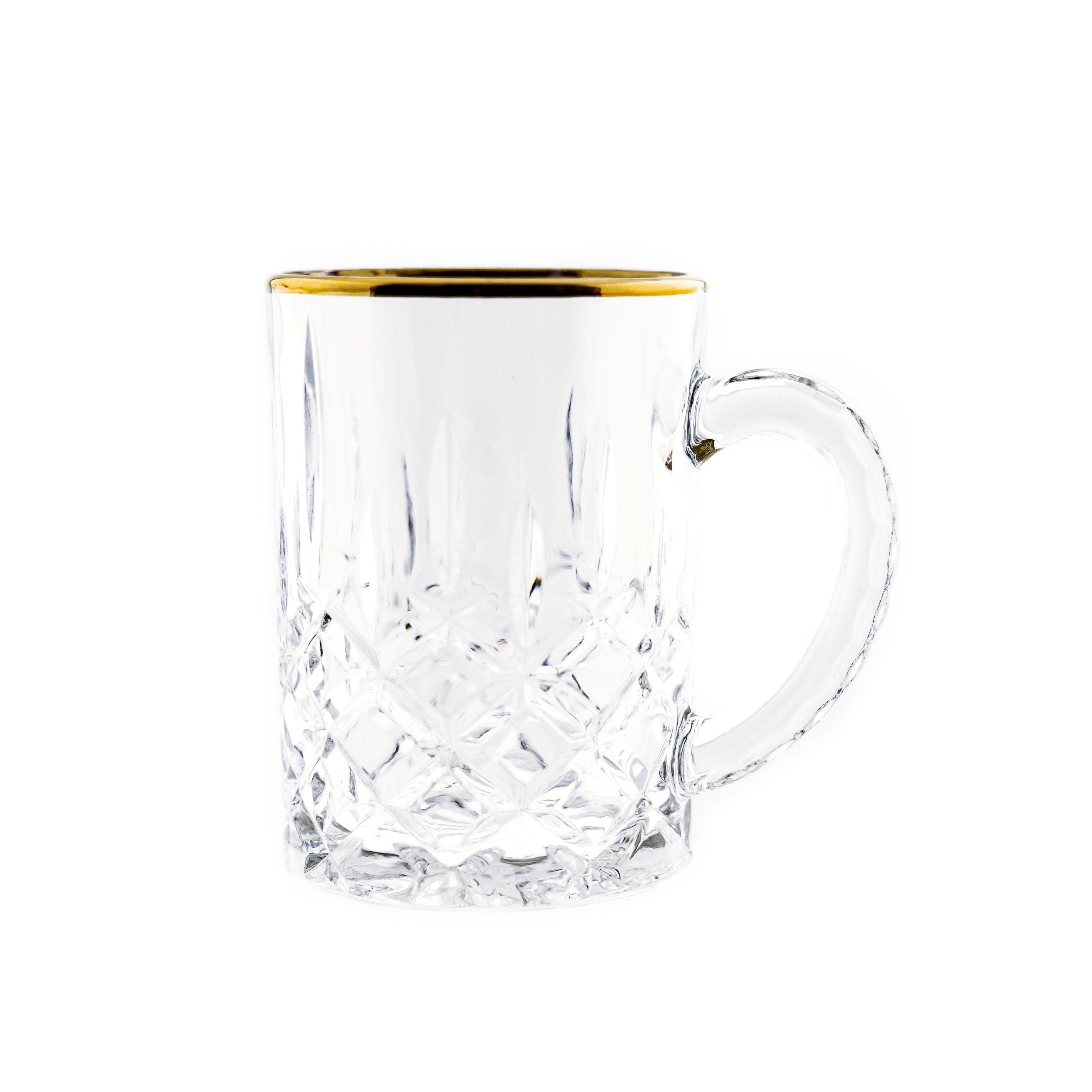 Sunay Teeglas 6er Gläser Set Mit Henkel Gold Umrandung 200ml
