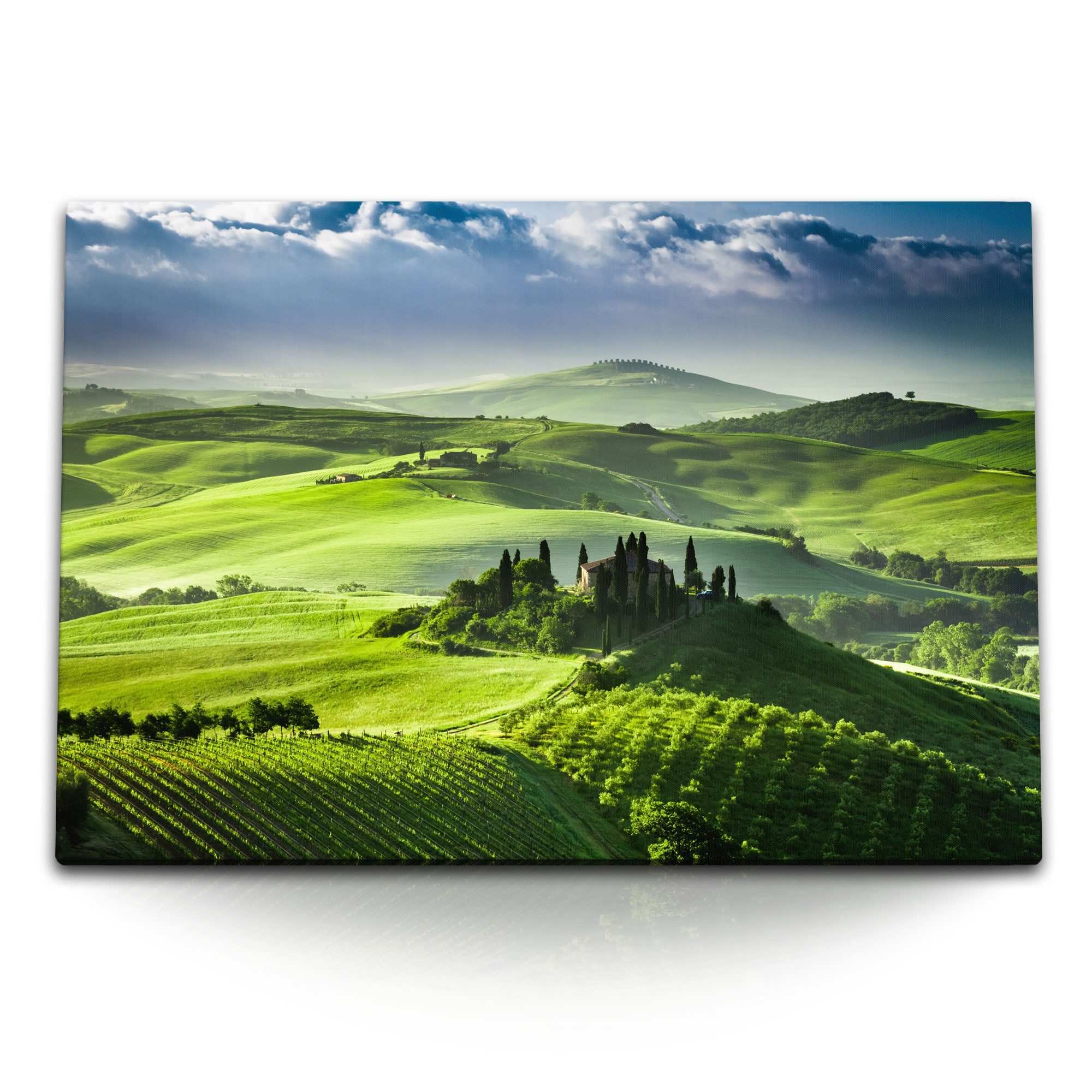 Sinus Art Leinwandbild 120x80cm Wandbild auf Leinwand Sonnenuntergang Toskana Landschaft Ital ...