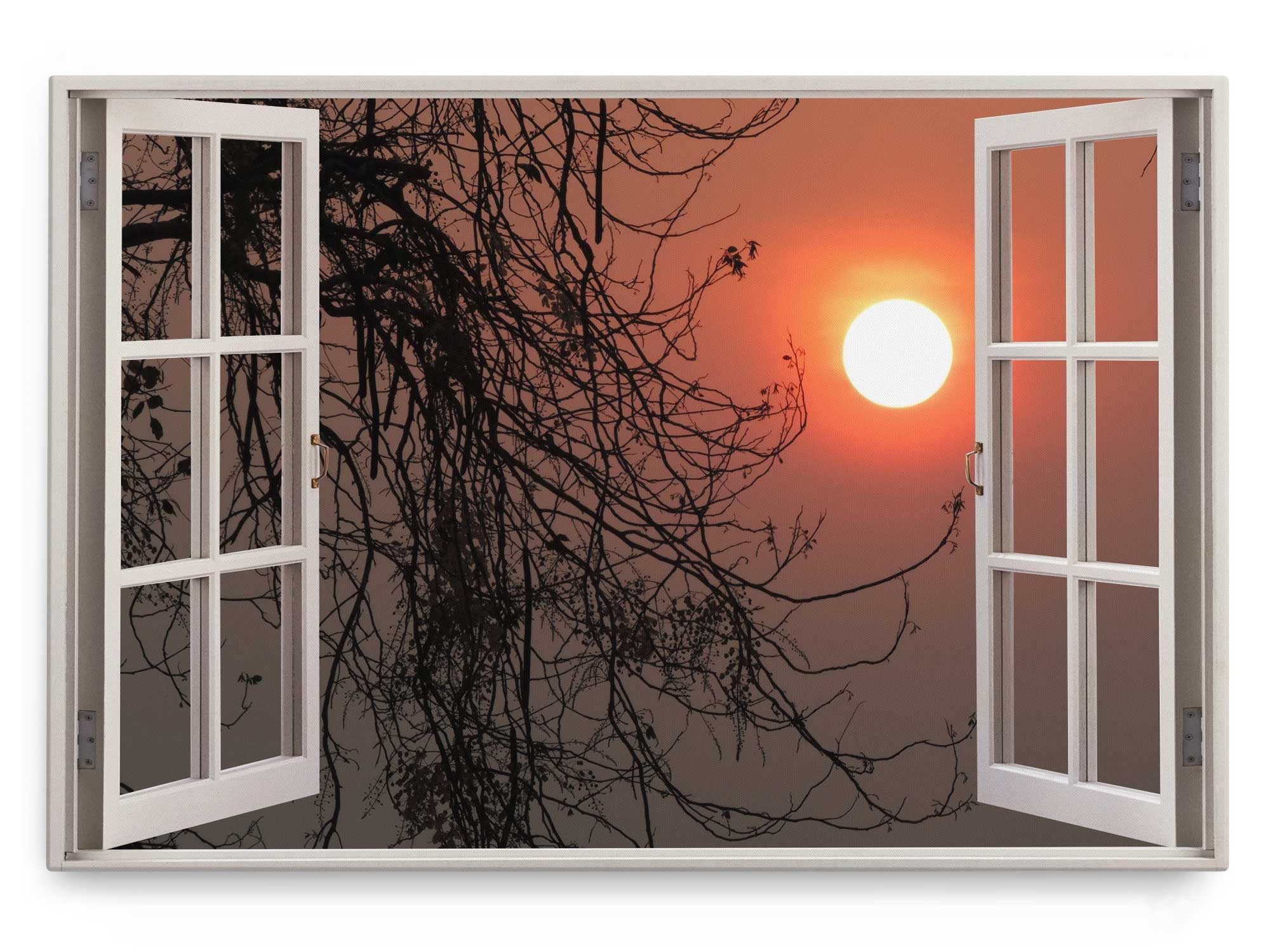 Sinus Art Leinwandbild Wandbild 120x80cm Fensterbild Sonne Abendrot
