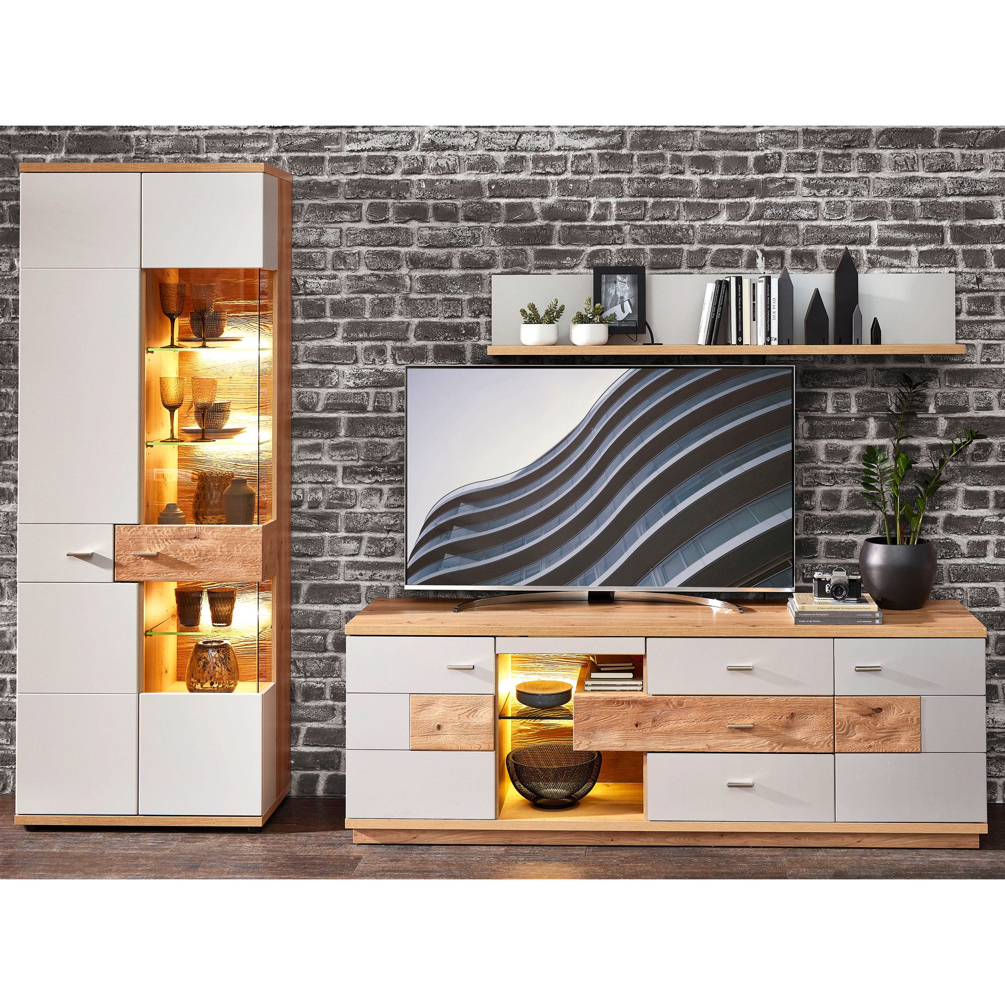 Expendio Wohnwand Valente 22 Spar Set 3 St Lichtgrau Matt Old