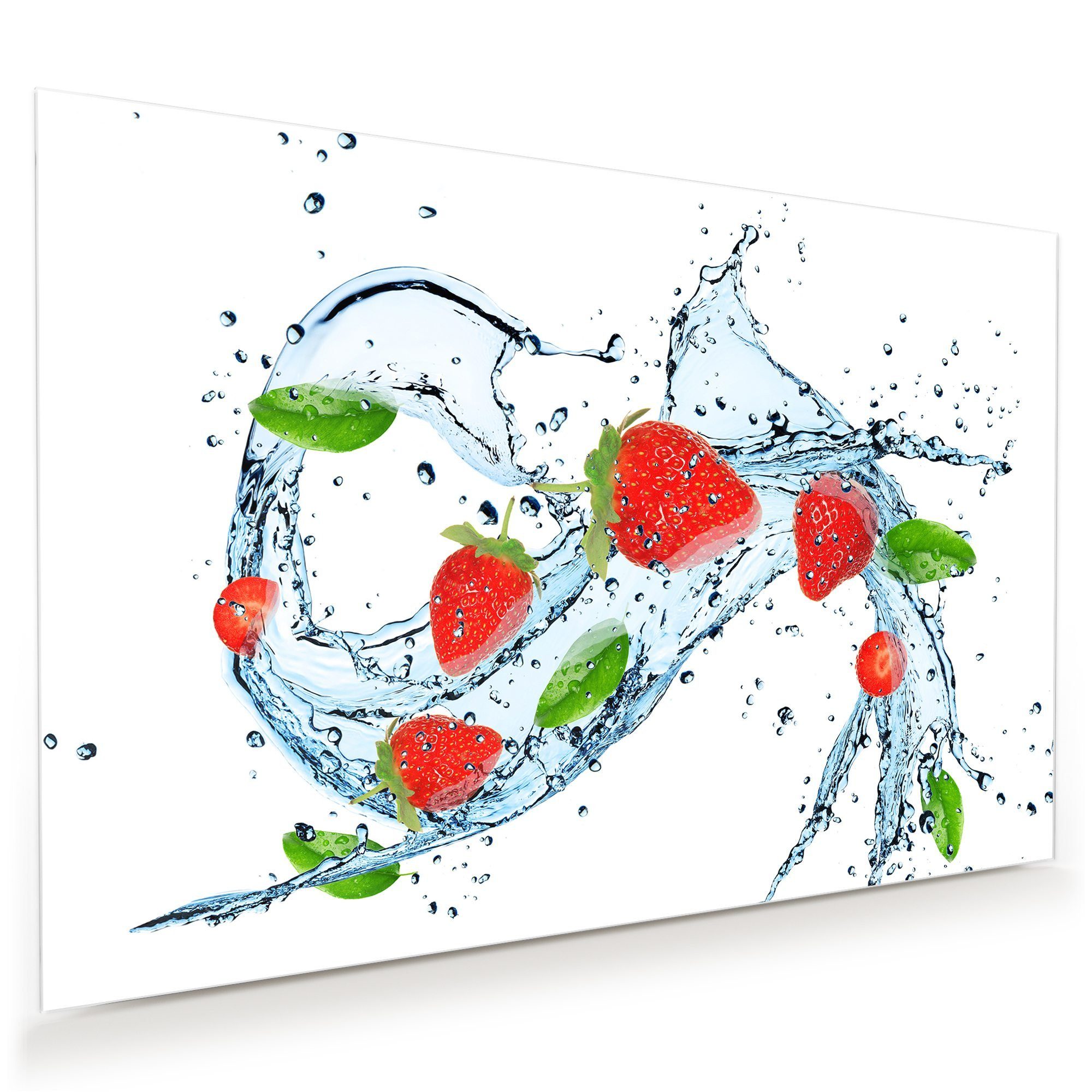 Primedeco Glasbild Wandbild Erdbeeren Auf Wasserwelle Mit Aufhängung