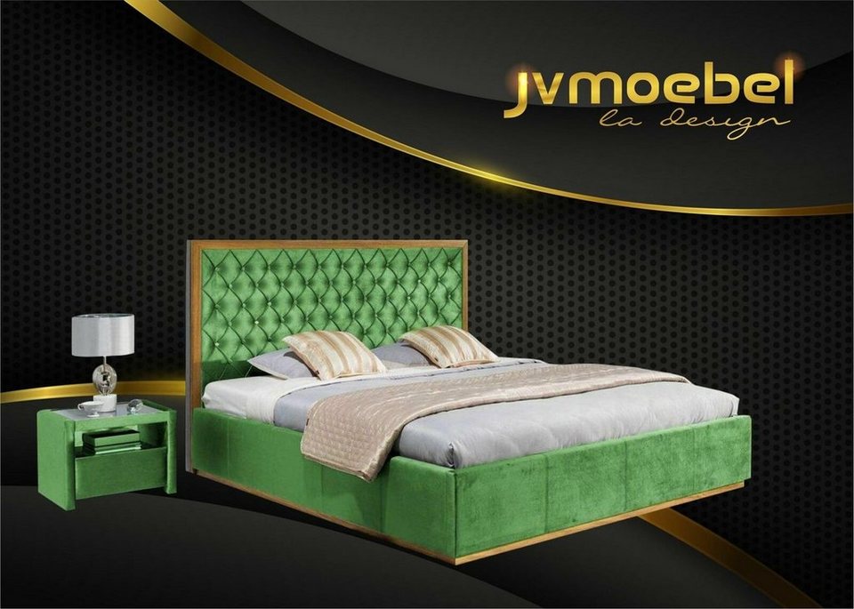 Jvmoebel Schlafzimmer Set Luxus Bett Textil 2x Nachttisch 3tlg