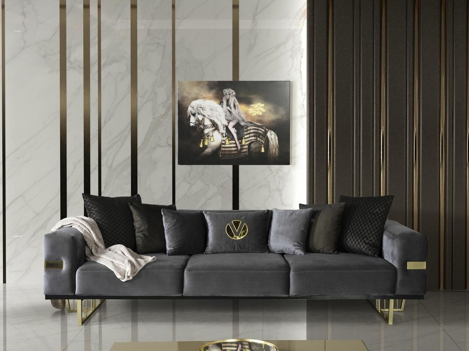 ᐅ JVmoebel Sofa Sofa 4 Sitz Grau Sofas Stil Luxus Wohnzimmer modernes ...
