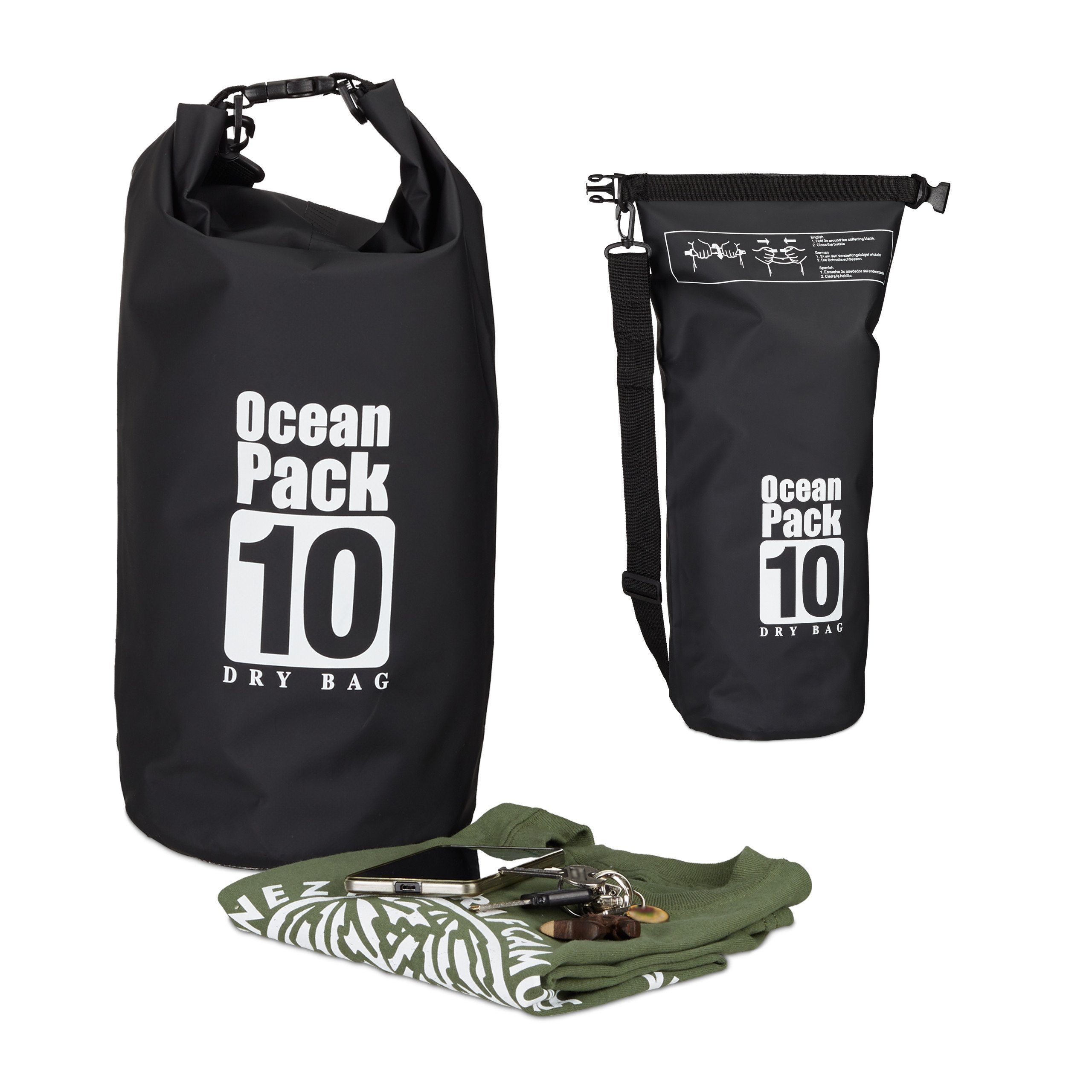relaxdays Packsack Ocean Pack 10L wasserdicht, Gelb
