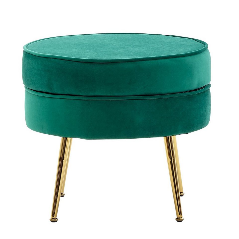 Möbelando Sitzhocker Sitzhocker Samt Grün 51x46x51 Cm Fußhocker Rund
