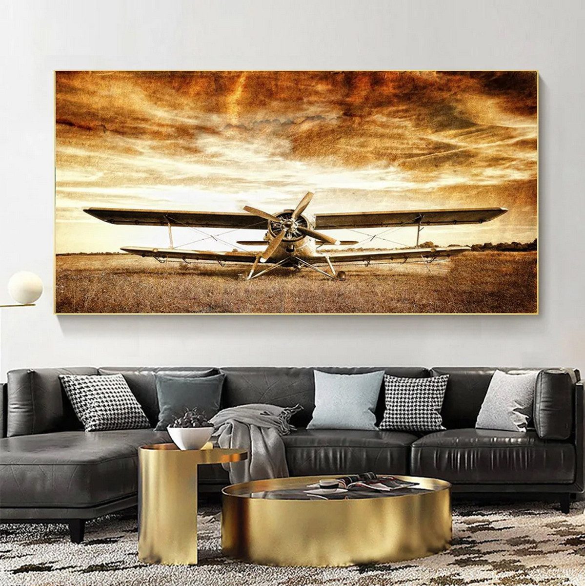 TPFLiving Kunstdruck (OHNE RAHMEN) Poster - Leinwand - Wandbild, Retro-Stil, Vintage-Flugzeug ...