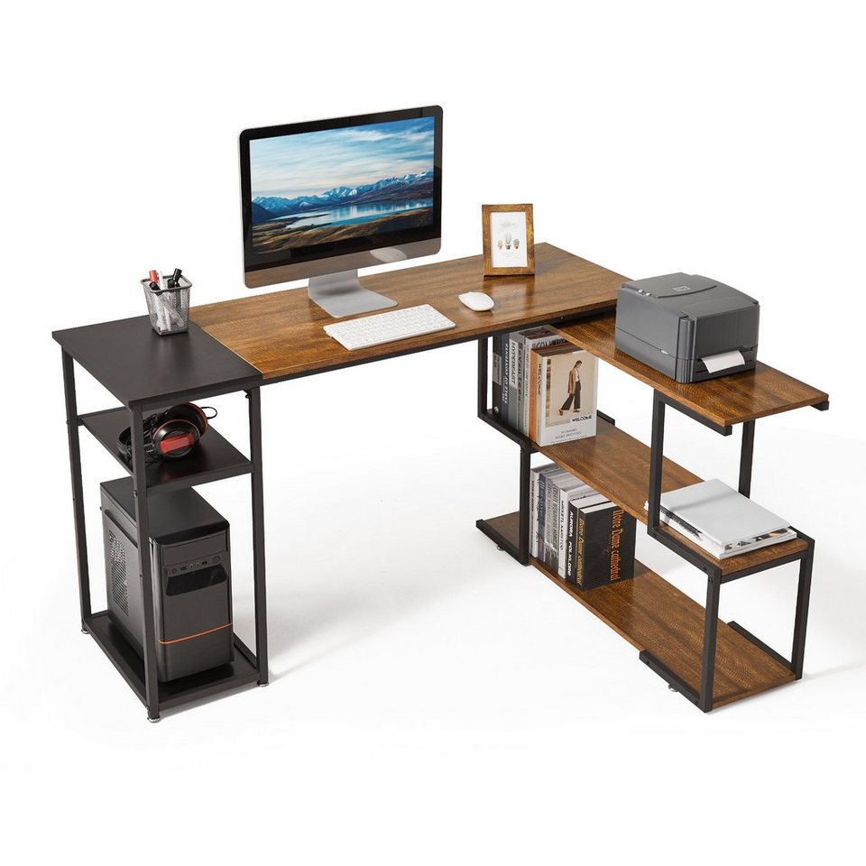 Mondeer Eckschreibtisch Computertisch Mit 360 Grad Drehbarem S Regal