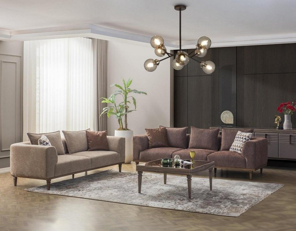 Jvmoebel Wohnzimmer Set Couchgarnitur Viersitzer Dreisitzer Braun