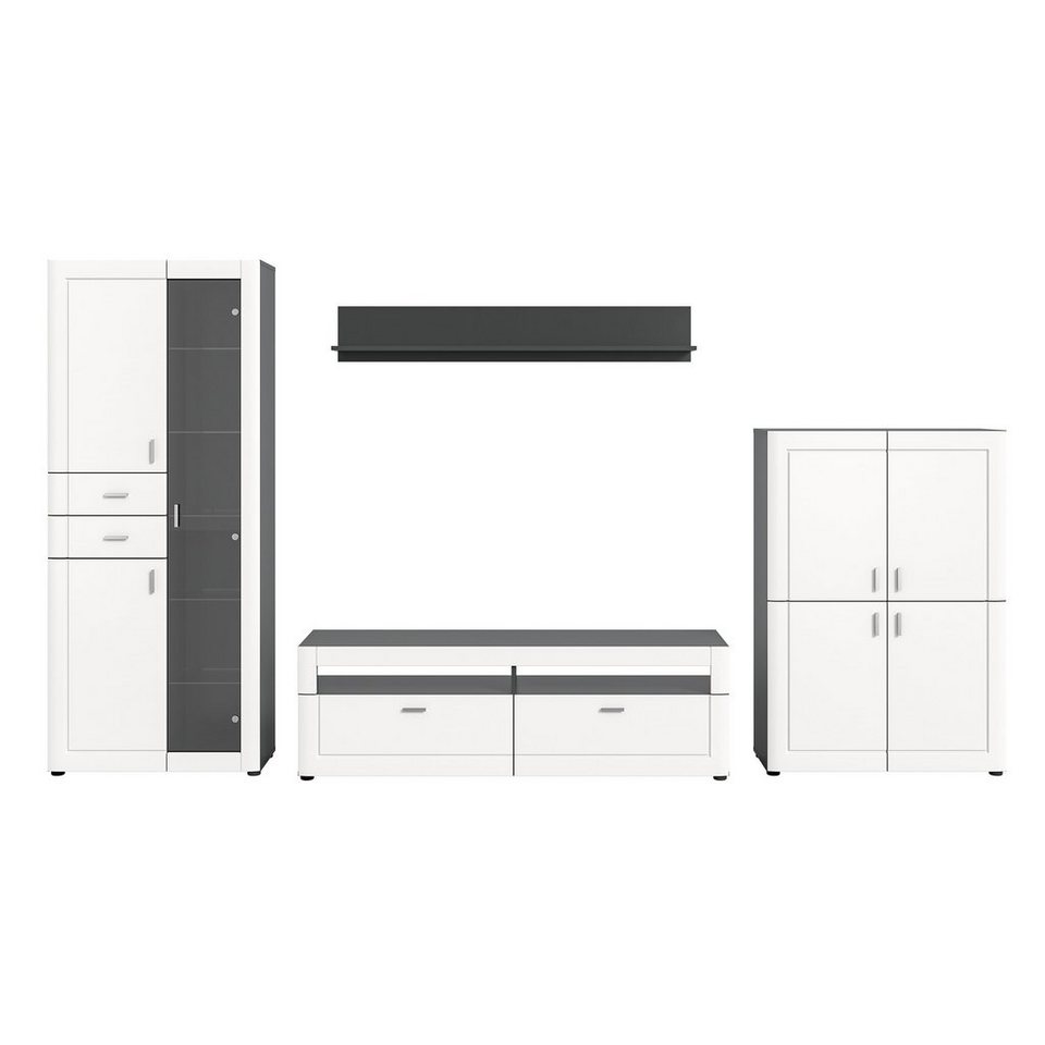 Newroom Wohnwand Basin Wohnwand Grau Melamin Weiß Matt Mdf Tz Modern