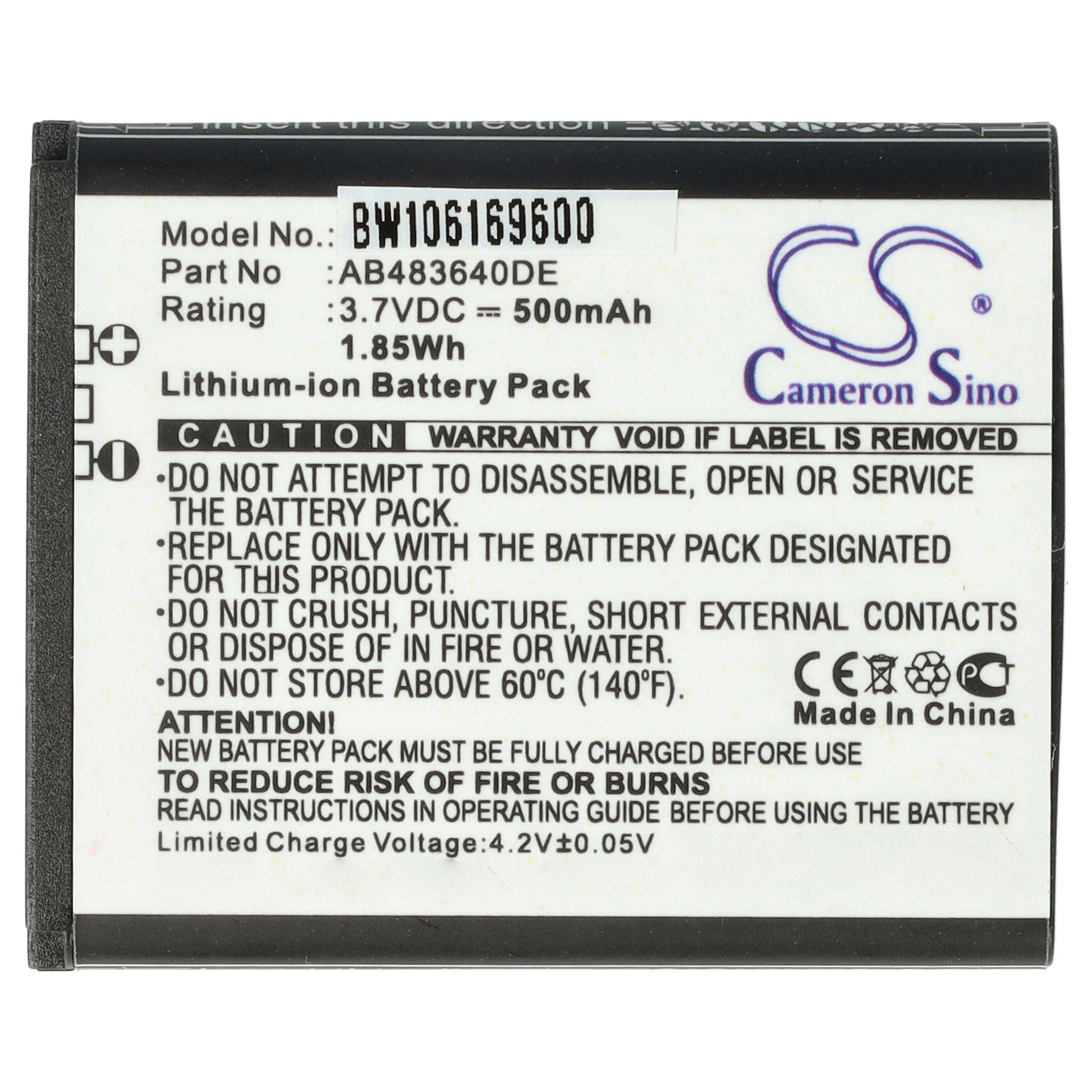 vhbw Ersatz für Samsung AB483640DE für Mobilfunk (650 mAh, 3,7 V, Li-Ion) Smartphone-Akku Li-Ion ...