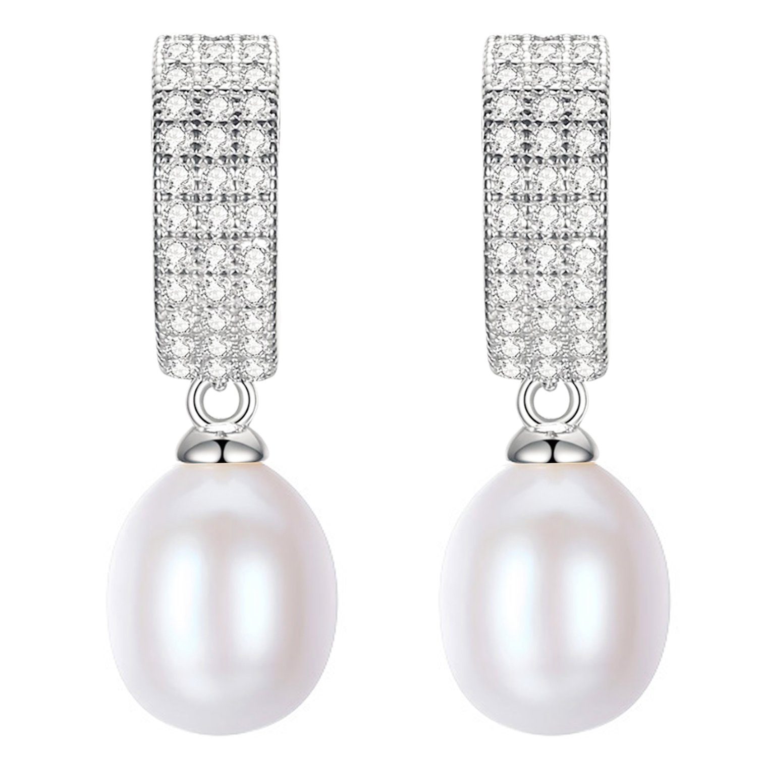 LÖB Perlenohrringe 925 Silber Ohrringe Hängend Zuchtperlen Zirkonia Tropfen Anhänger weiß ...