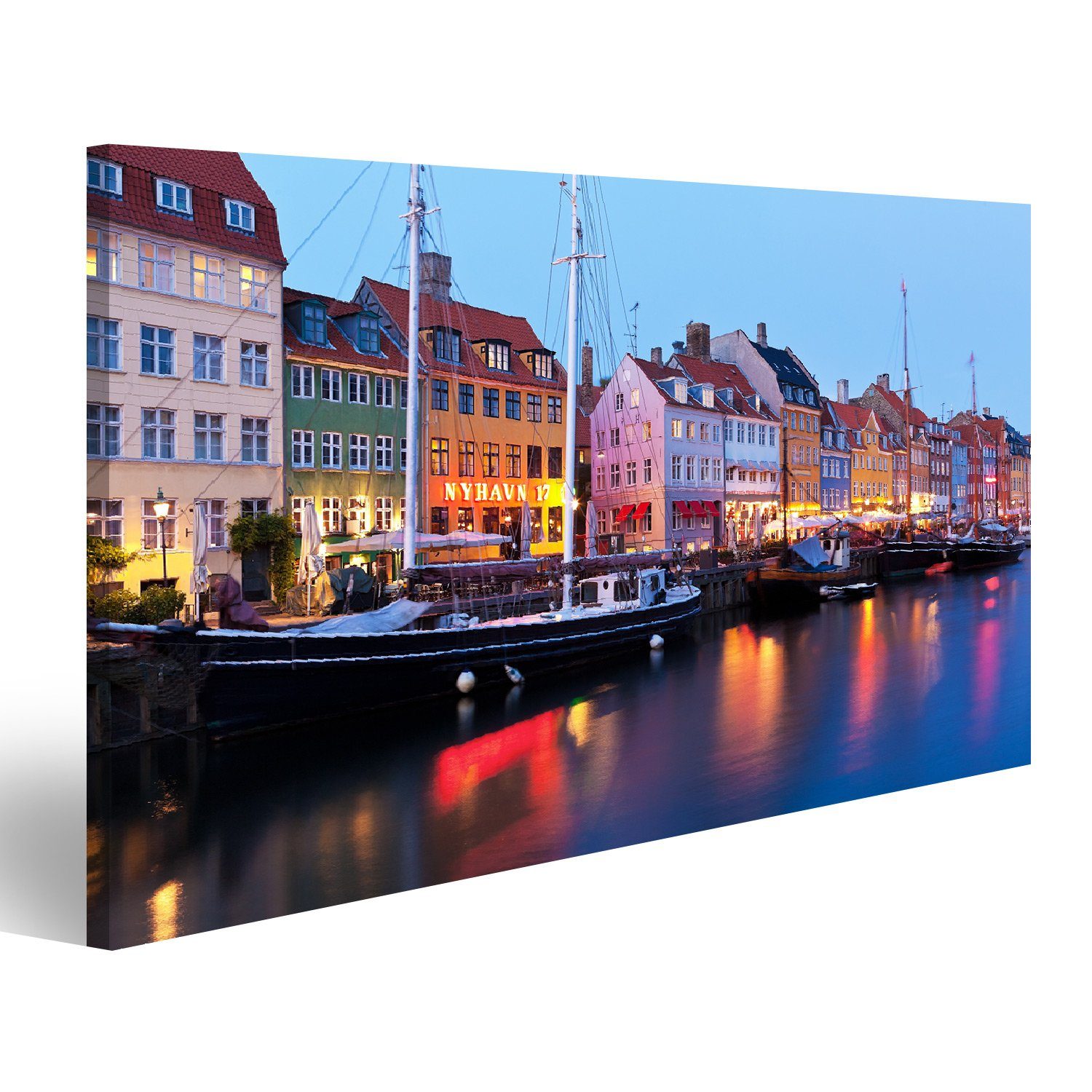 islandburner Leinwandbild »Bild auf Leinwand Abendkulisse Nyhavn Kopenhagen Dänemark Wandbild Lei«