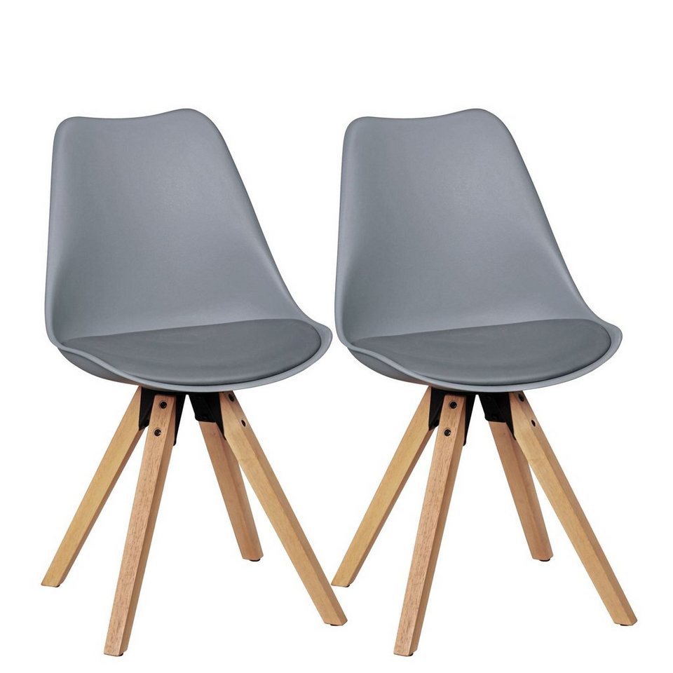 Möbelando 4 Fußstuhl 2er Set Retro Esszimmerstuhl Lima Grau