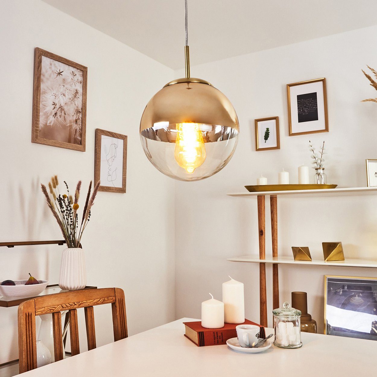 Lampe Gold Weie Kugeln